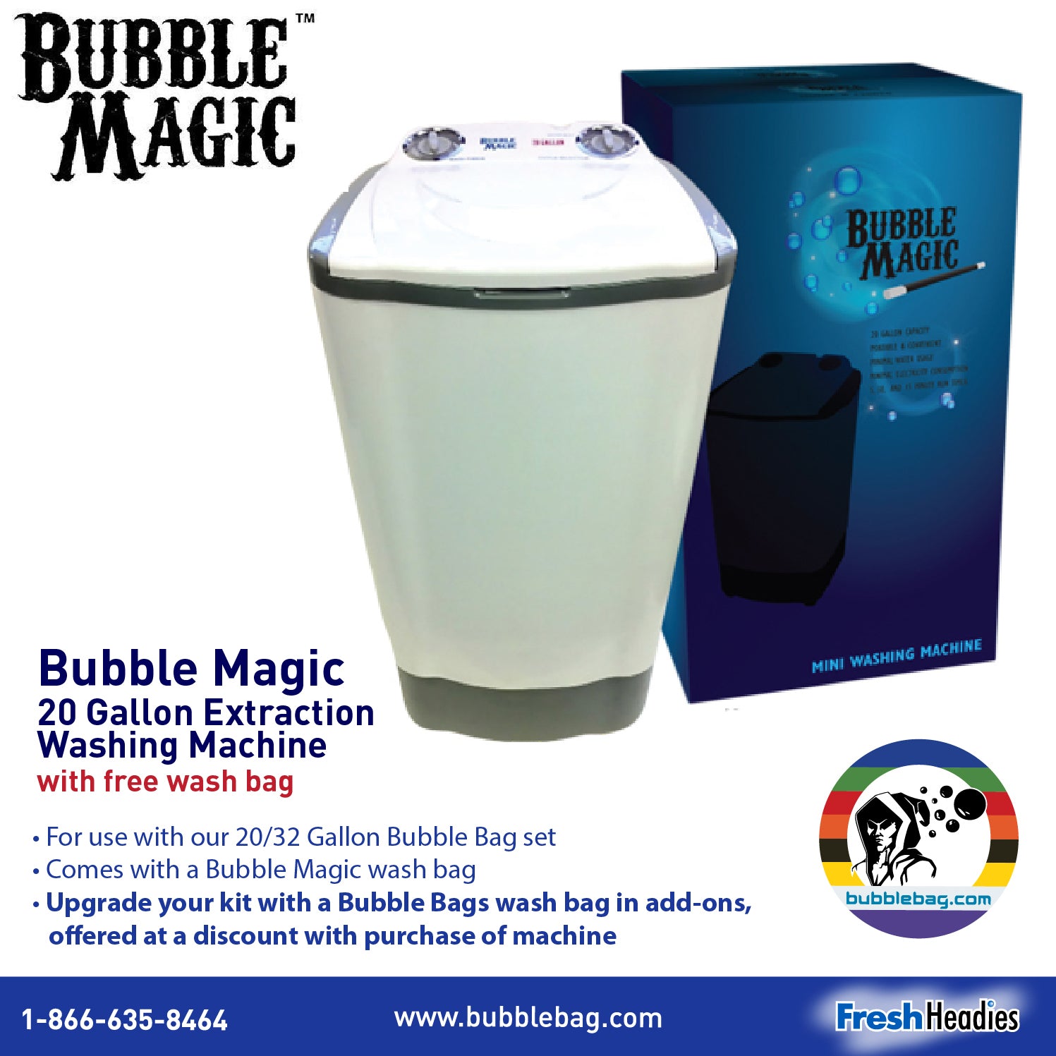 20 Gallon Extraction Washing Machine w/ Wash Bag [Bubble Magic brand]